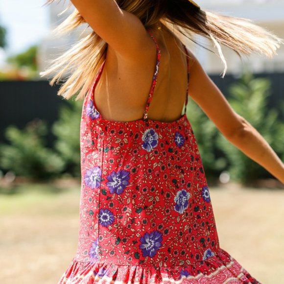 Dresses | Boho Chic Gypsy Floral Print Cami Dress Red | Poshmark